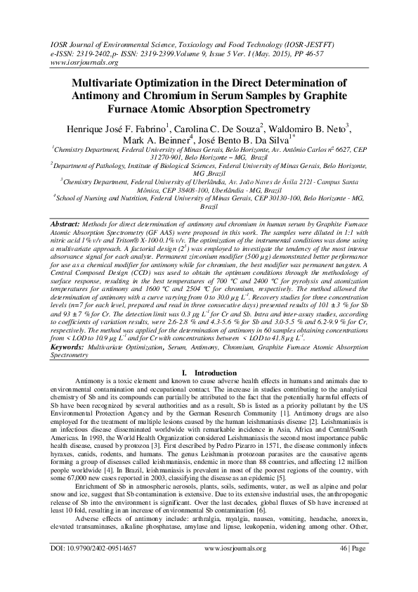 (PDF) Multivariate Optimization in the Direct Determination of Antimony and Chromium in Serum ...