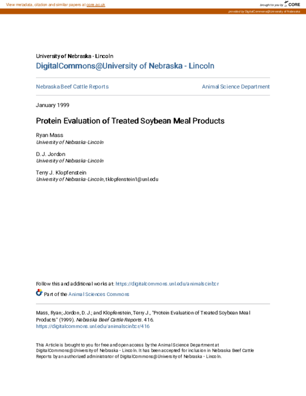 (PDF) Protein Evaluation of Treated Soybean Meal Products