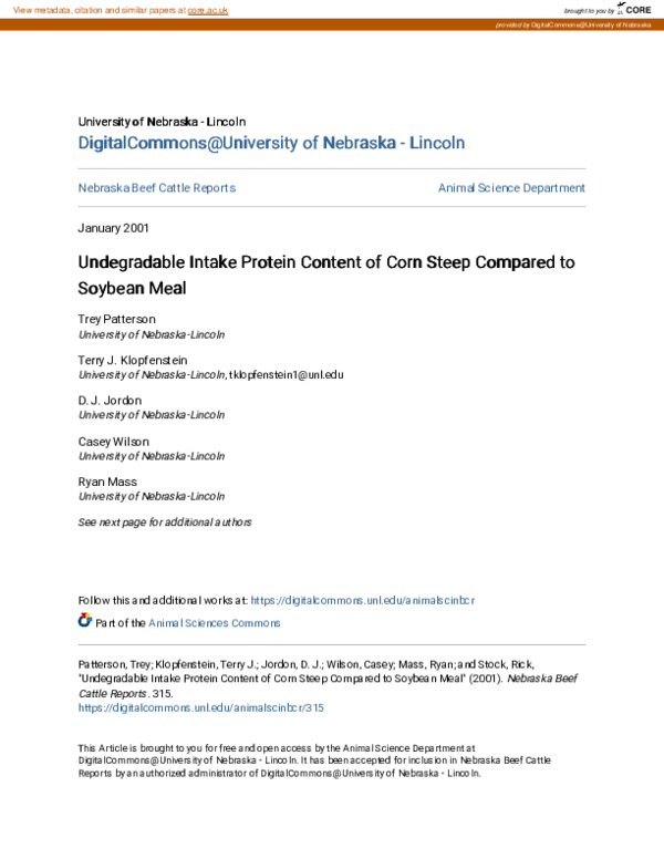 (PDF) Undegradable Intake Protein Content of Corn Steep Compared to ...