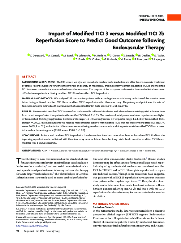 (PDF) Impact of Modified TICI 3 versus Modified TICI 2b Reperfusion ...