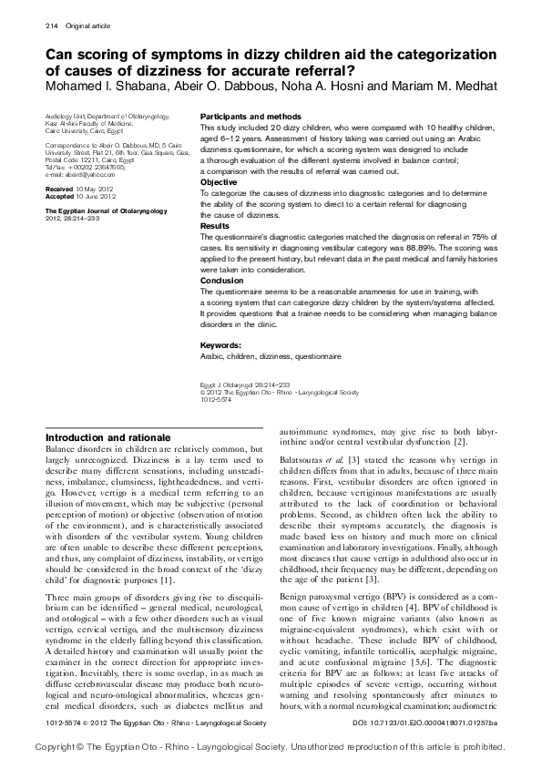 (PDF) Can scoring of symptoms in dizzy children aid the categorization ...