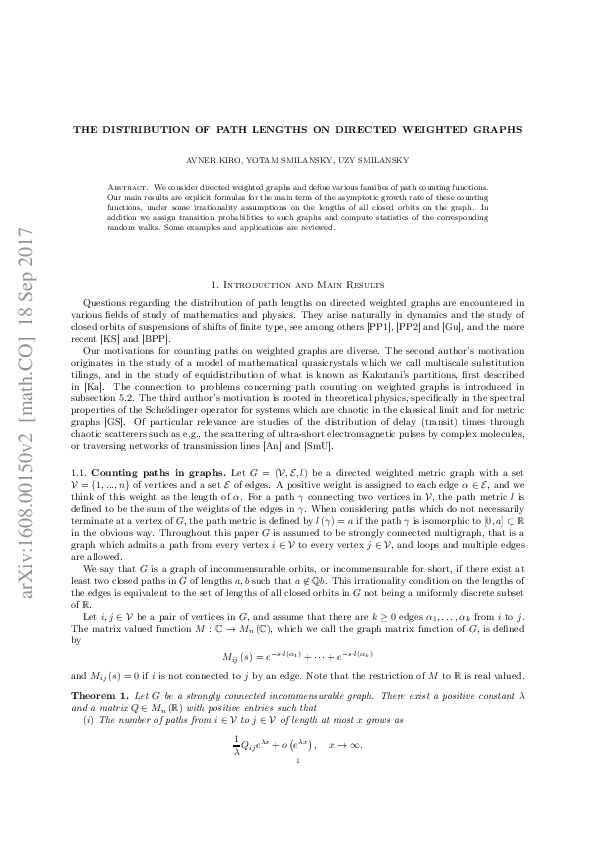 (PDF) Asymptotic Path Lengths in Directed Weighted Graphs
