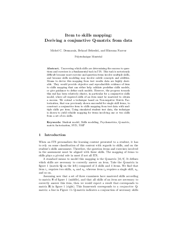 (PDF) Item to Skills Mapping: Deriving a Conjunctive Q-matrix from Data