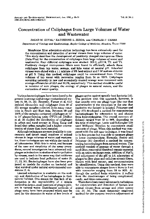 (PDF) Concentration of coliphages from large volumes of water and ...