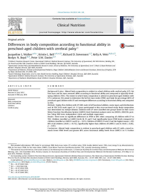 (PDF) Differences in body composition according to functional ability ...