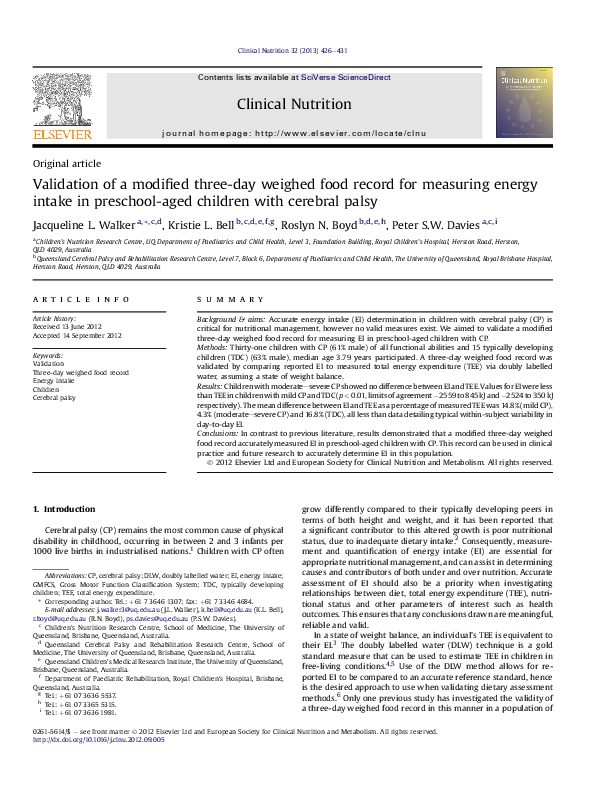 (PDF) Validation of a modified three-day weighed food record for ...