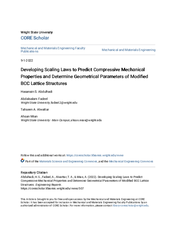 (PDF) Developing scaling laws to predict compressive mechanical properties and determine ...