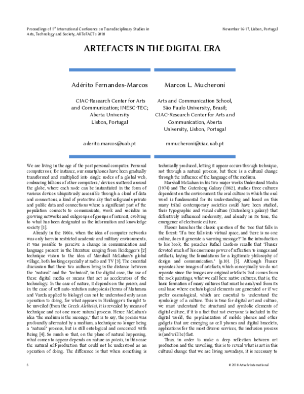 (PDF) Artefacts in the digital era