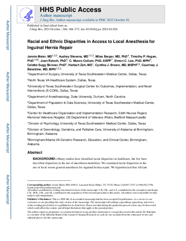 (PDF) Racial and Ethnic Disparities in Access to Local Anesthesia for ...