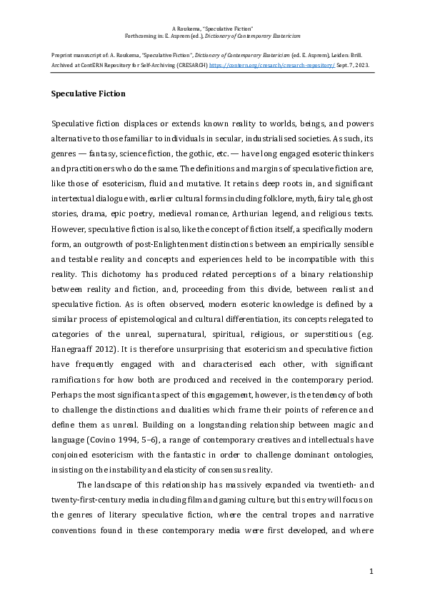 (PDF) Speculative Fiction