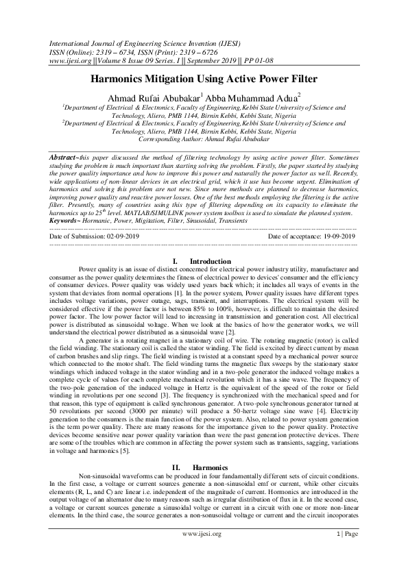 (PDF) Harmonics Mitigation Using Active Power Filter