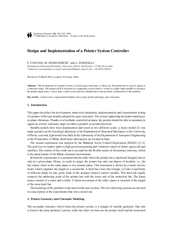 (PDF) Design and Implementation of a Pointer System Controller