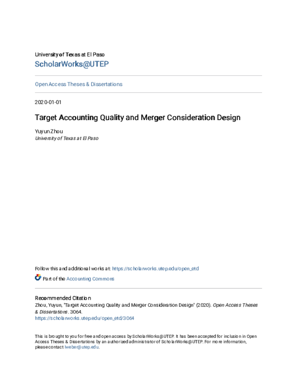 (PDF) Target Accounting Quality and Merger Consideration Design