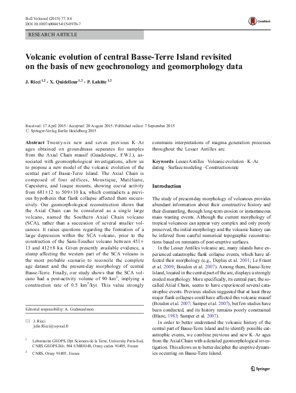 (PDF) Volcanic evolution of central Basse-Terre Island revisited on the ...