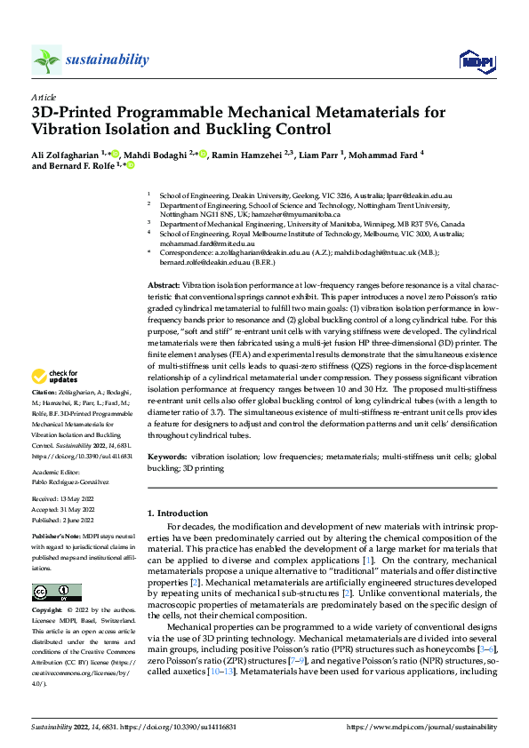 (PDF) 3D-Printed Programmable Mechanical Metamaterials for Vibration ...
