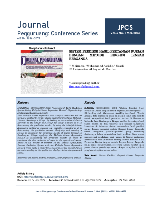 (PDF) Sistem Prediksi Hasil Pertanian Durian Dengan Metode Regresi ...
