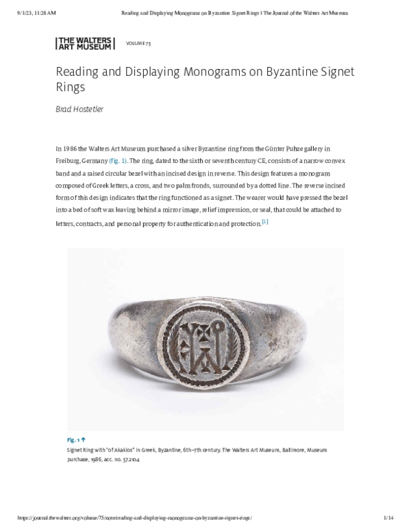 (PDF) Reading and Displaying Monograms on Byzantine Signet Rings