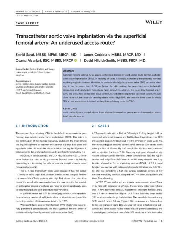 (PDF) Transcatheter aortic valve implantation via the superficial ...