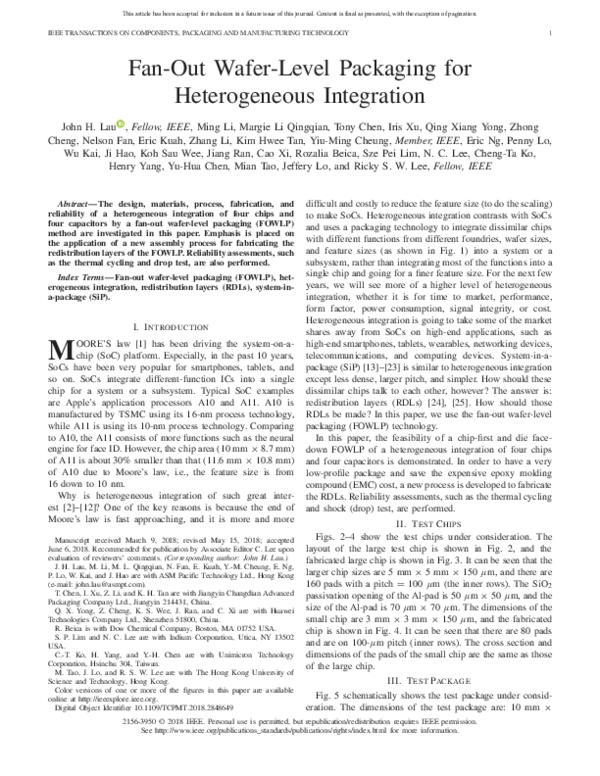 (PDF) Fan-Out Wafer-Level Packaging for Heterogeneous Integration