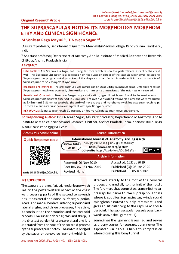(PDF) The Suprascapular Notch: Its Morphology Morphometry and Clinical ...