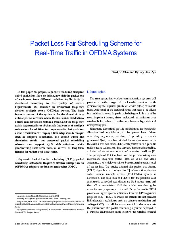 (PDF) Packet Loss Fair Scheduling Scheme for Real-Time Traffic in OFDMA Systems