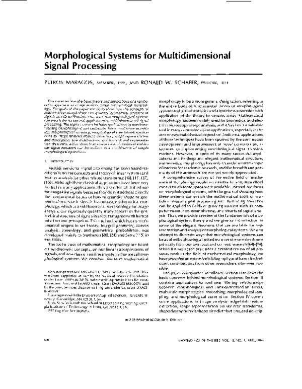 Pdf Morphological Systems For Multidimensional Signal Processing