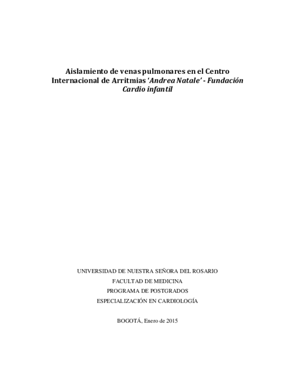 (PDF) Aislamiento de venas pulmonares en el Centro Internacional de ...