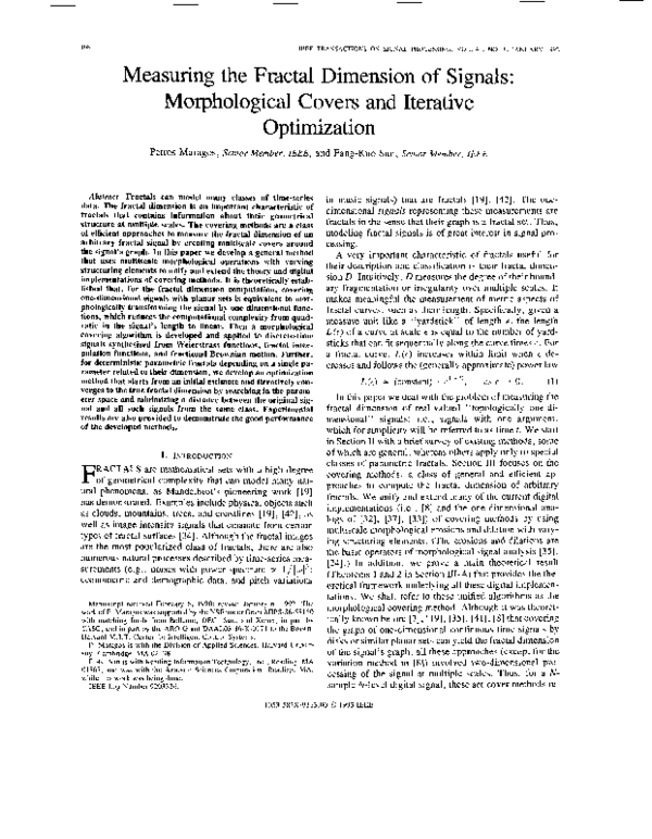 (PDF) Measuring the Fractal Dimension of Signals: Morphological Covers and Iterative Optimization
