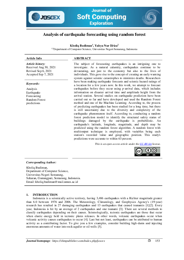 (PDF) Analysis of earthquake forecasting using random forest