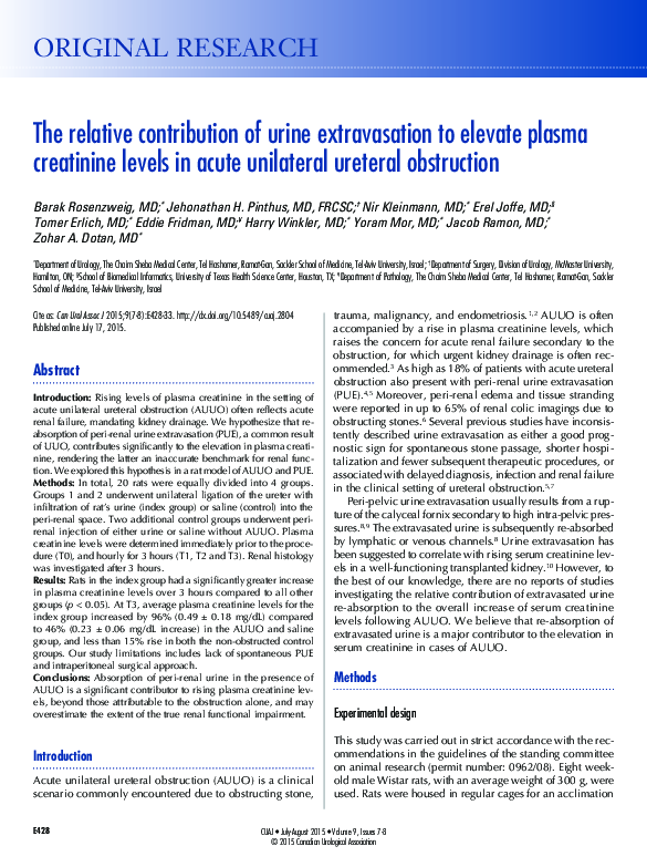(PDF) The relative contribution of urine extravasation to elevation of ...