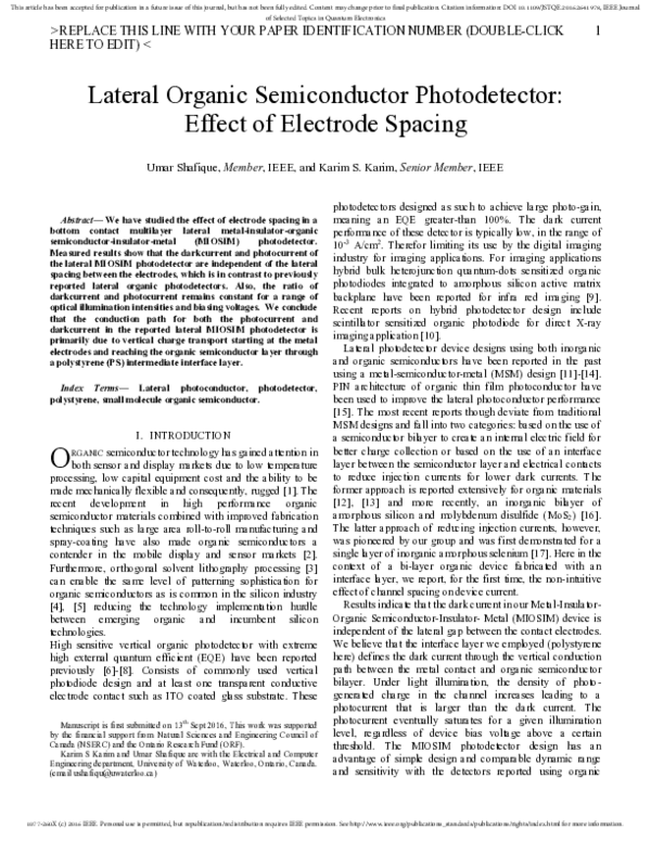 (PDF) Lateral Organic Semiconductor Photodetector. Part I: Use of an Insulating Layer for Low ...