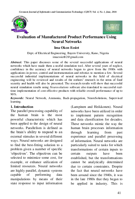 (PDF) Evaluation of Manufactured Product Performance Using Neural Networks