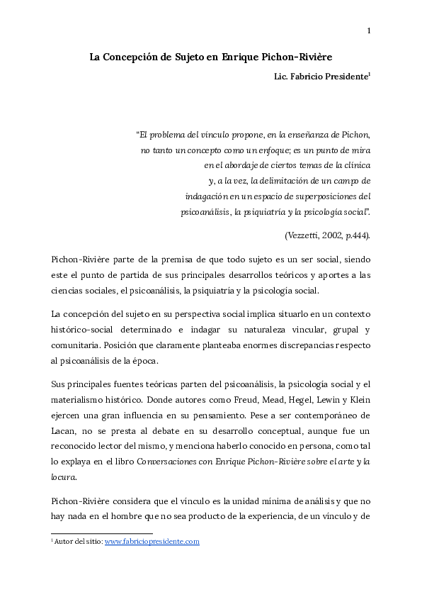 (PDF) La Concepción de Sujeto en Enrique Pichon-Rivière