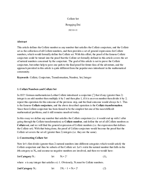 (DOC) Defining the Collatz Set and Its Numbers