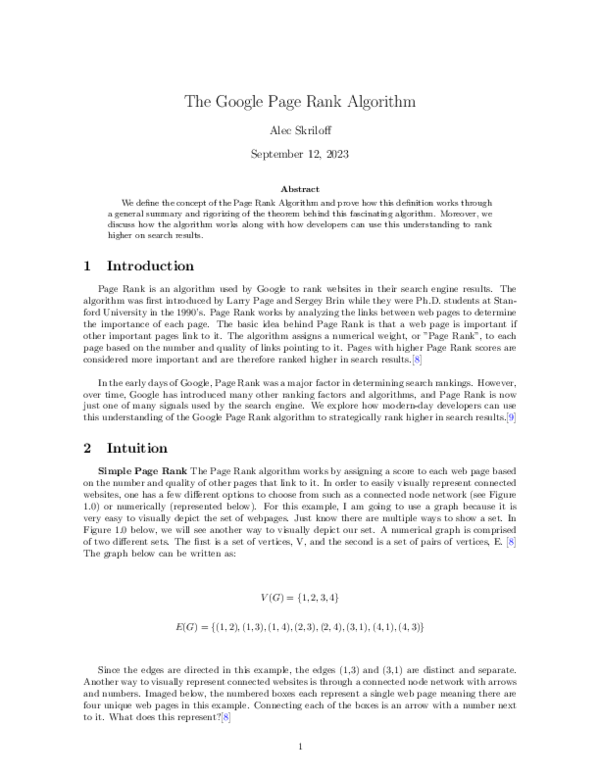 (PDF) The Google Page Rank Algorithm