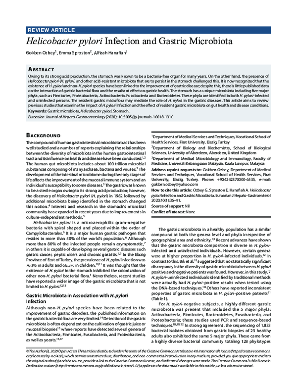 (PDF) Helicobacter pylori Infection and Gastric Microbiota