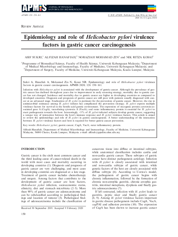 (PDF) Epidemiology and role of Helicobacter pylori virulence factors in ...