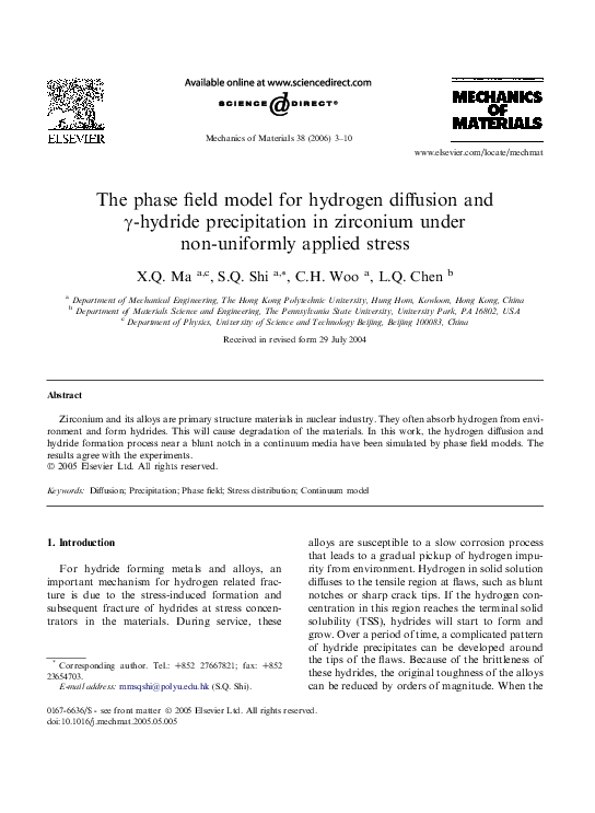 (PDF) The phase field model for hydrogen diffusion and γ-hydride ...