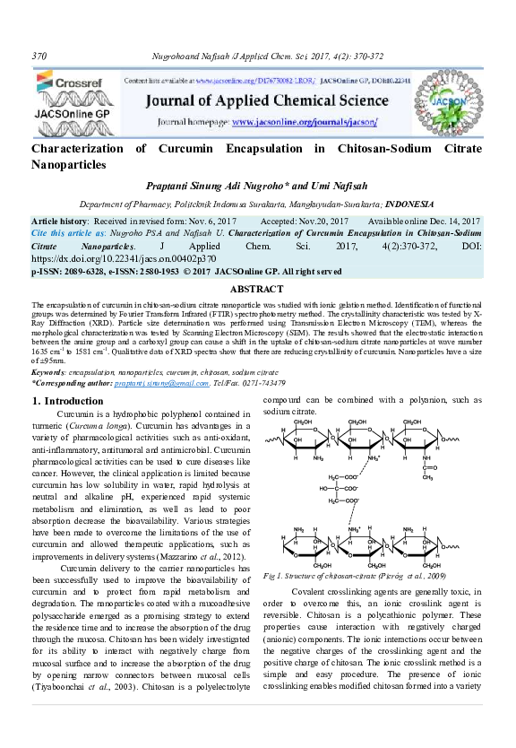 (PDF) Characterization of Curcumin Encapsulation in Chitosan-Sodium ...