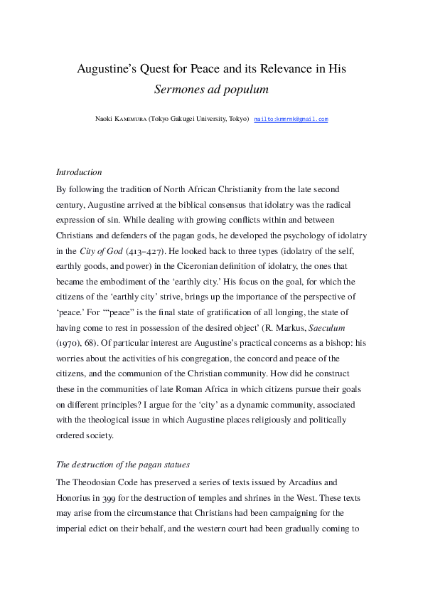 (PDF) Augustine's Quest for Peace and its Relevance in His Sermones ad populum
