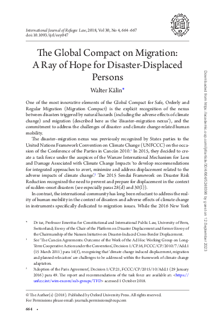 (PDF) The Global Compact on Migration: A Ray of Hope for Disaster ...