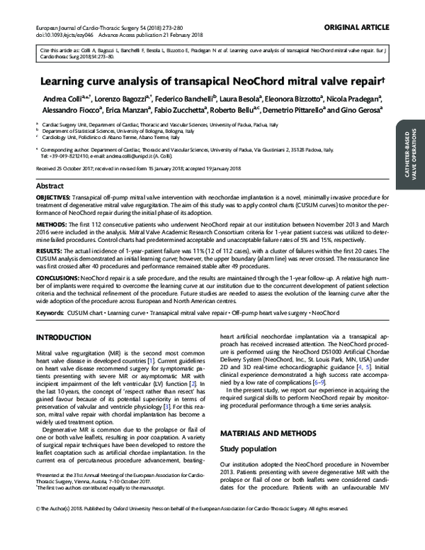 (PDF) Learning curve analysis of transapical NeoChord mitral valve repair