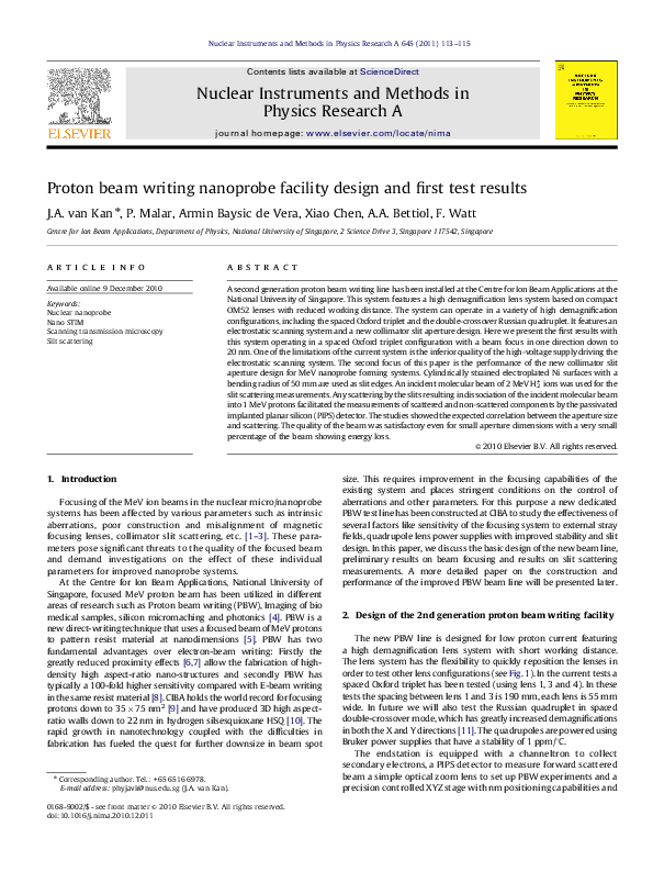 (PDF) Proton beam writing nanoprobe facility design and first test results