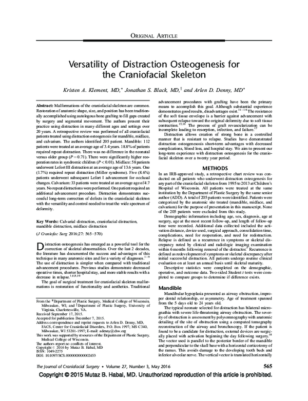 (PDF) Versatility of Distraction Osteogenesis for the Craniofacial Skeleton