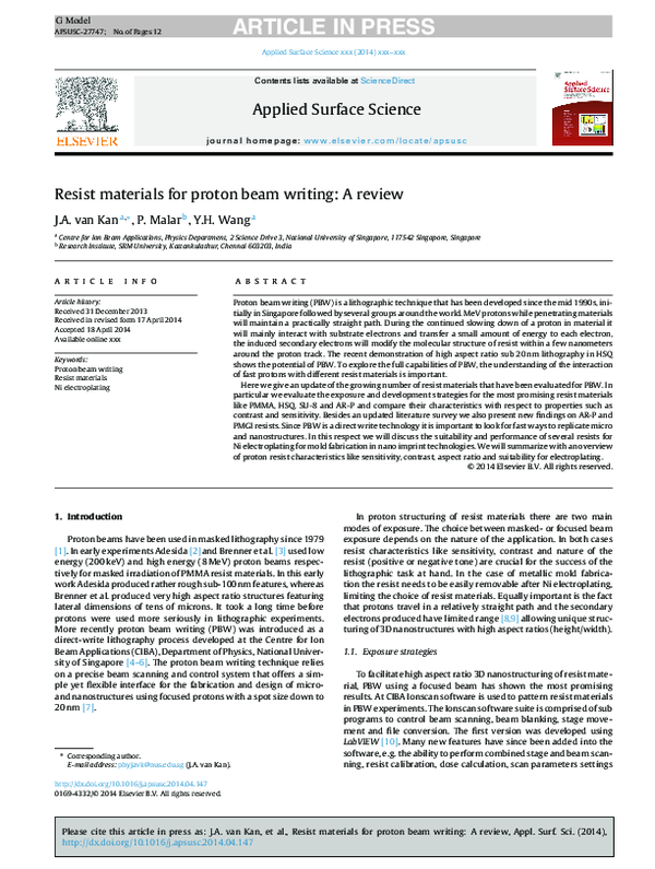 (PDF) Resist materials for proton beam writing: A review