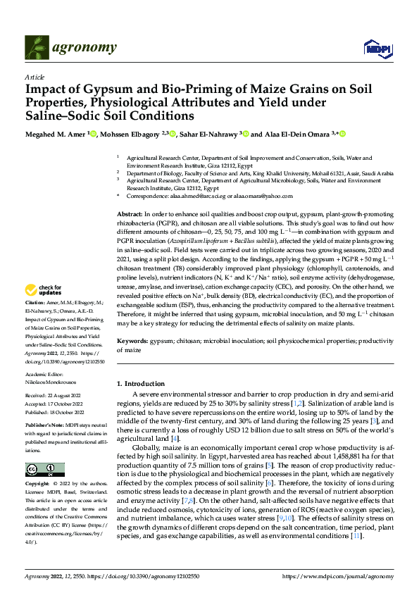 (PDF) Impact of Gypsum and Bio-Priming of Maize Grains on Soil Properties, Physiological ...
