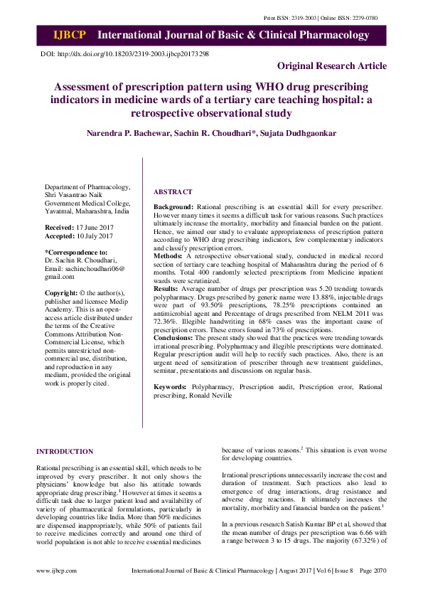 (PDF) Assessment of prescription pattern using WHO drug prescribing ...