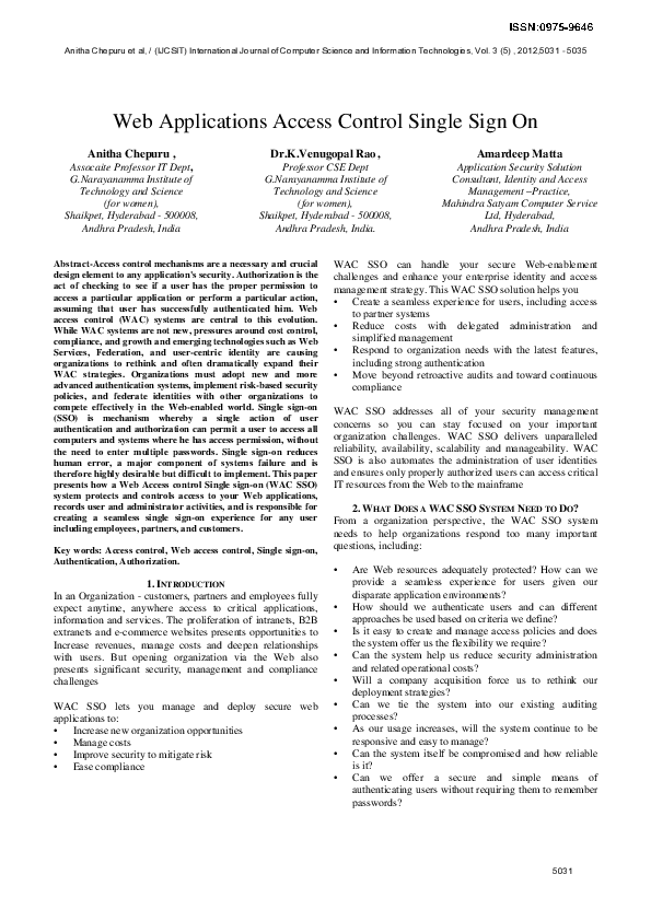 (PDF) Web Applications Access Control Single Sign On