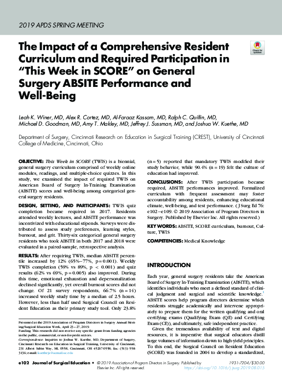 (PDF) The Impact of a Comprehensive Resident Curriculum and Required ...