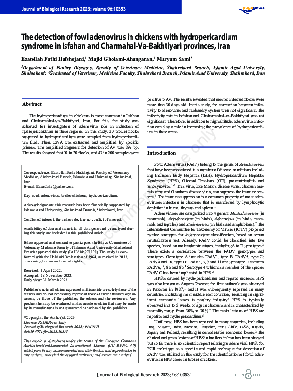(PDF) The detection of fowl adenovirus in chickens with ...